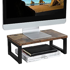 OROPY Vintage Wood Monitor Stand Riser, Multi-Purpose Desktop Storage Organizer Shelf for Laptop Computer, 15.7”L X 9”W X 5.5”H(Dark Brown)