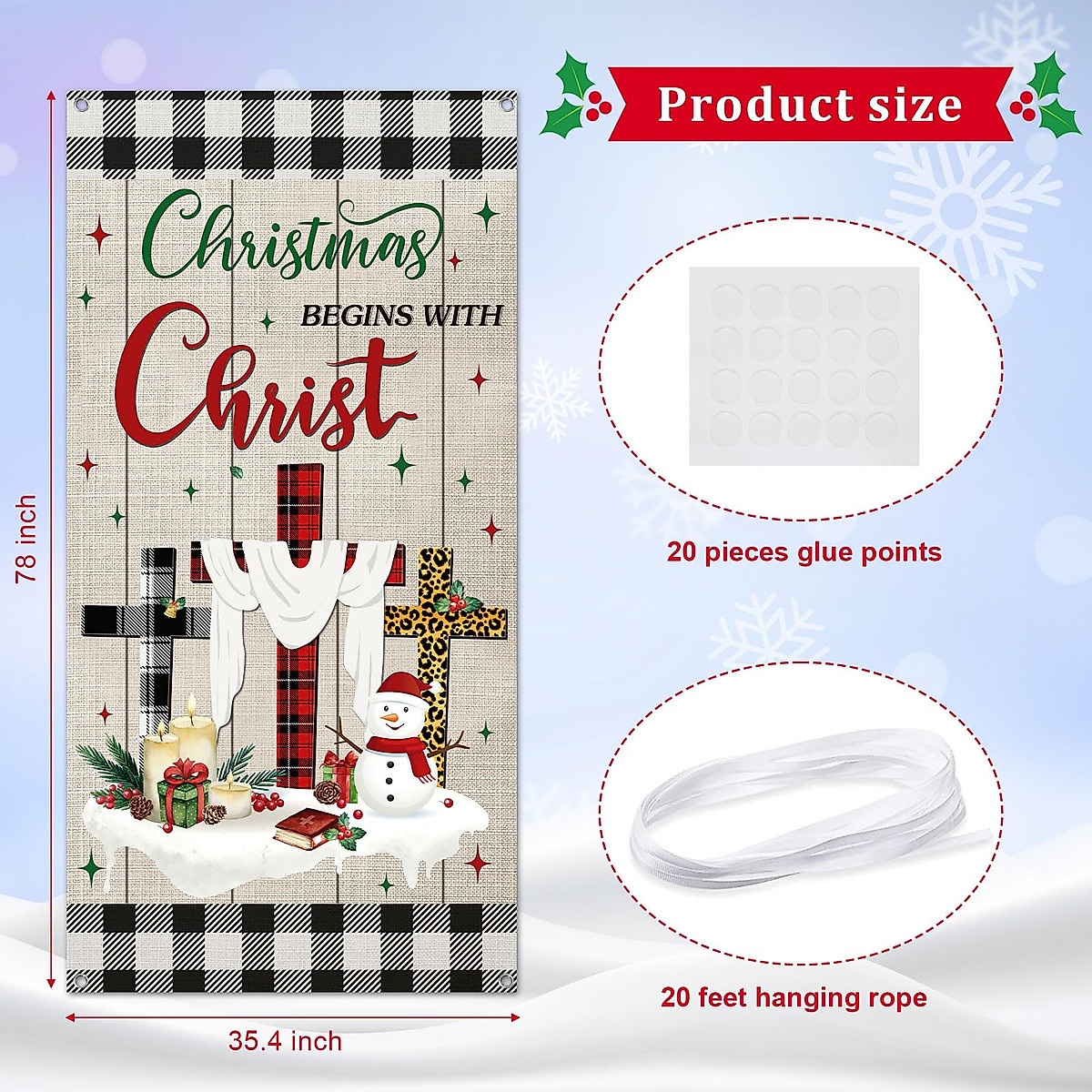 Tiamon Christmas Door Cover Decoration Jesus Backdrop Christ Cross Door Hanging Cover Christian Merry Christmas Banner Winter Holiday Photo Booth House Indoor Outdoor Party Xmas Home Decoration