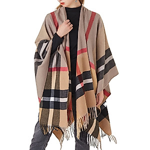 Rofilan Women's Plaid Shawl Wrap Warm Cardigan Open Front Poncho Cape for Central Air Conditioning or Public Chilly Places