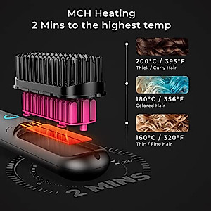 TYMO Porta Cordless Hair Straightener Brush | Mini Portable Straightening Brush for Travel | Negative Ion Hair Straightener Styling Comb | USB Rechargeable Feature | Safety Anti-Scald Design