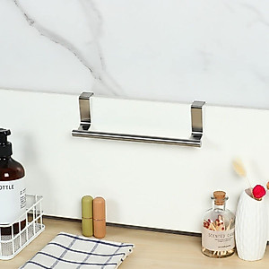2Pcs Towel Rack Over Door Stainless Steel Towel Bar Hanging Holder Towel Rag Rack Shelf Hanger Bathroom Kitchen Cabinet(9inch,Silver)