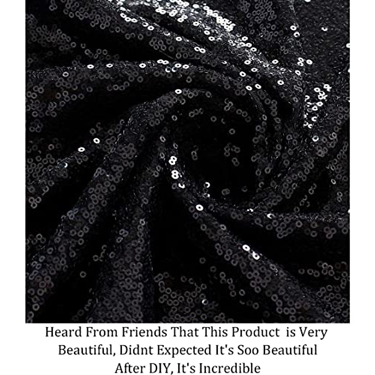 Sequin Fabric by The Yard 2 Yard Sparkly Fabric Mesh Sequins Fabric for Sewing Dress and Making Wedding Party Tablecloth Table Runner Decorations (2 Yard, Black)