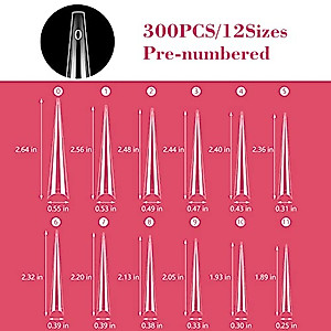 Lionvison 4XL Stiletto Nail Tips for Acrylic Nails Professional, 300PCS Clear Nail Tips Half Cover Extra Long Nail Tips French Artificial False Nails for Nail Salon Home DIY, 12 Sizes Fake Nail Tips