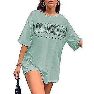 Avanova Women's Los Angeles Print Short Sleeve Oversized Tee Casual Loose T Shirt A Green X-Large