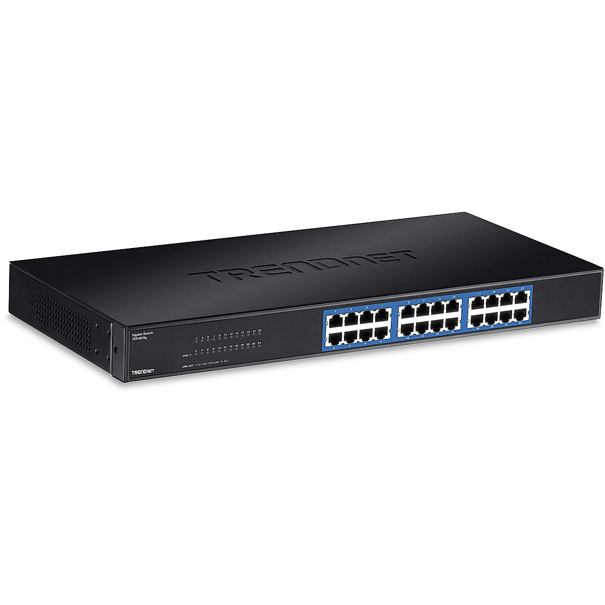 TRENDnet 24-Port Unmanaged Gigabit 10/100/1000 Mbps GREENnet Metal Housing Switch, 48 Gbps Switching Fabric, Fanless, Rack Mountable, TEG-S24G (Renewed)