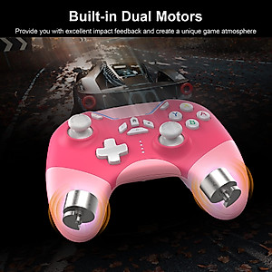 Paton Wireless Switch Controller for Nintendo Switch/Lite/OLED/Windows/Android/IOS Devices Controller, Bluetooth Controllers for Nintendo Switch with Vibration, Motion, Turbo and LED Light-Pink