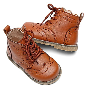 DADAWEN Toddler Baby Boys Girls Hiking Boots Waterproof Leather Non Slip Lace Up Outdoor Work Ankle Winter Snow Boots(Toddler/Little Kid) Brown US Size 5.5 M Toddler