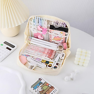 iSuperb Big Pencil Case Pouch Large Capacity Can Hold a Book, Pen Pouch Waterproof for Adult Kids College Student Zipper Stationery Organizer Storage Cosmetic Makeup Bag (Beige)