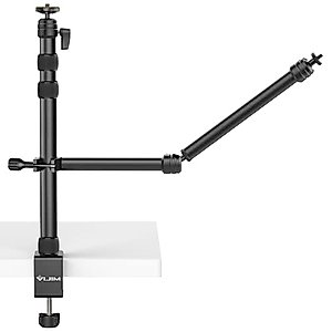 PICTRON VIJIM LS11 Camera Mount Desk Stand with Auxiliary Holding Arm, Flexible Overhead Camera Mount, Webcam Table C-Clamp Multi Mount for Photography Videography Live Stream