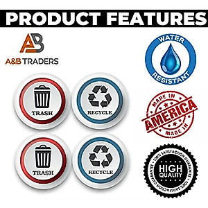 A&B Traders Recycle And Trash Stickers - Outdoor Vinyl Recycling And Trash Logo Sticker Pack Of 4, Round Sticker For Trash Can Kitchen Bins, Waterproof Outdoor Recycling Decals