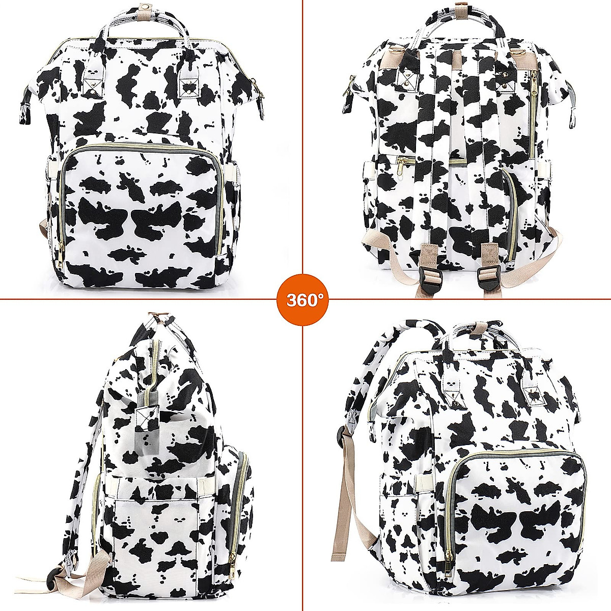 Diaper Bag Backpack for Mom & Dad, Multifunction Waterproof Baby Changing Bags, Large Nappy Bag Backpack (Cow)