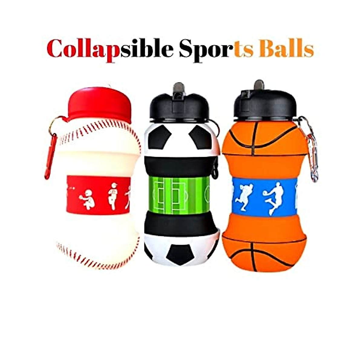 8 Ball Water Bottle - Collapsible Silicone Durable Handheld H2O Wide Mouth Black Sports Billiards Ball Container holds 19oz