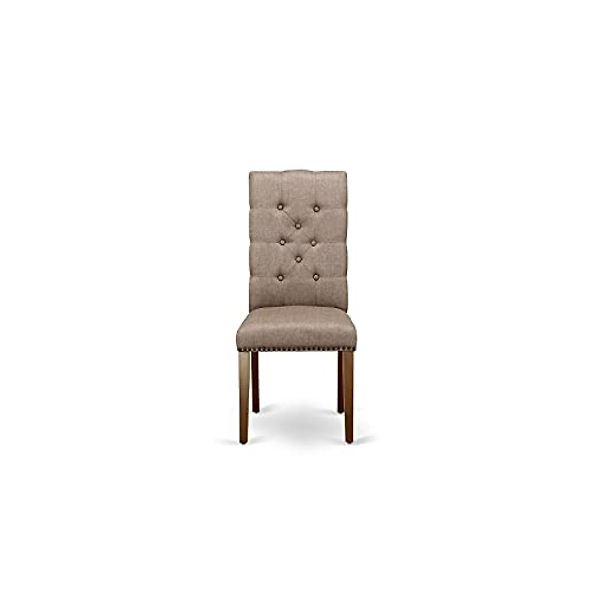 East West Furniture HBEL3-MAH-16 3 Piece Dining Room Furniture Set Contains a Round Dining Table with Pedestal and 2 Dark Khaki Linen Fabric Upholstered Chairs, 42x42 Inch, Mahogany