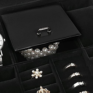 BASTUO Jewelry Box 8 Watch Display Case Organizer Jewelry Trey Storage Box PU Leather with Mirror and Lock， Black with Black Lining