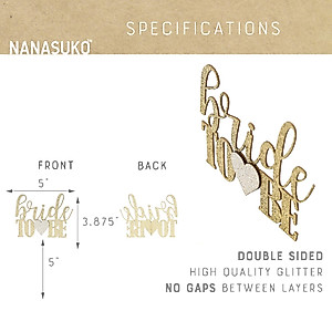NANASUKO Bridal Shower Cake Topper - bride to be - double sided gold glitter with light gold heart - Premium quality Made in USA