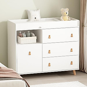 DAWNSPACES Baby Changing Table Dresser for Infants, Nursery Dresser Chest with Drawers, Storage Changing Station, White