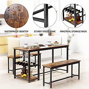 sogesfurniture 3 Pieces Dining Table Set 54.7 Inches Modern Kitchen Table Set Dining Room Table for 3-pcs Set Industrial Style with Heavy Duty Metal Frame Rustic Brown