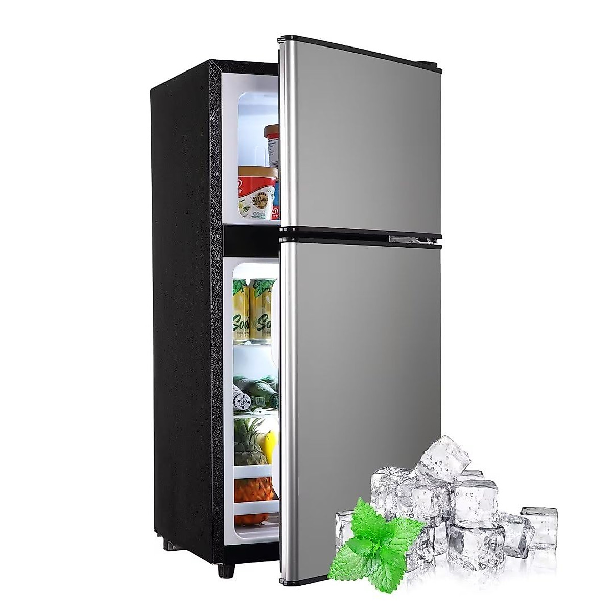 oditton Krib Bling-FLS-80-SILVER Mini Fridge with Freezer, Silver