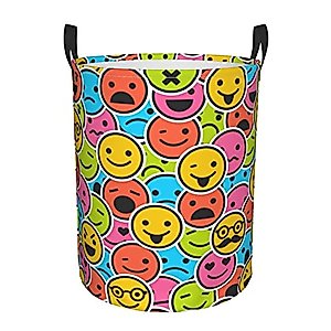 Pulinzy Smiley Face Waterproof Collapsible Laundry Hamper, Dirty Clothes Laundry Basket, Decorative Basket Bin Storage Organizer for Home/Dorm/Bathroom/Nursery Room/Toy Collection