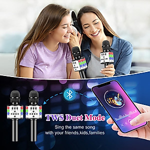 Anitiate Toy Microphone for Kids, Handheld Wireless Bluetooth Microphone for Adults with LED Lights Portable Karaoke Mic Speaker Player Recorder Machine for Birthday Home Party (Black)