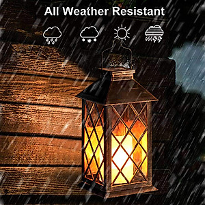 Solar Lantern Lights Hanging Lanterns Outdoor， PVC Waterproof LED Flickering Flameless Candle Decorative Solar Lantern, for Patio Courtyard Garden (2 Pack)