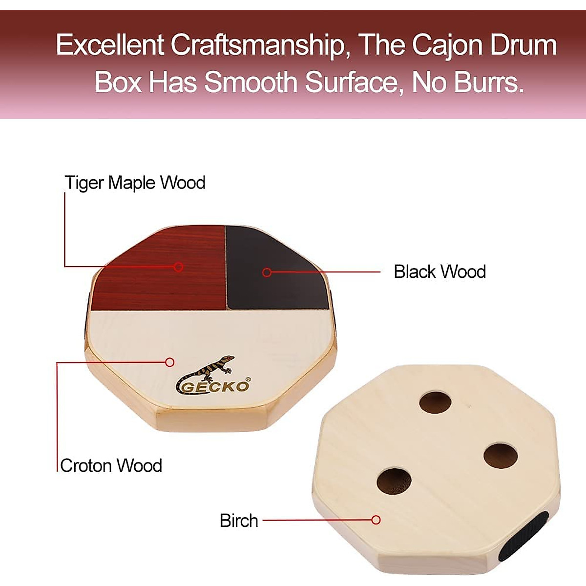 GECKO Cajon, Portable Box Drum with Storage Bag, Hand Drum, Percussion Instrument, Bong and Snare