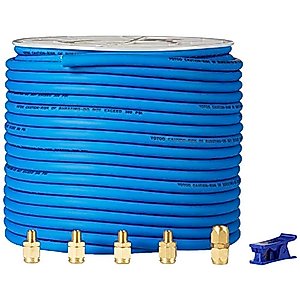 YOTOO Hybrid Air Hose 3/8-Inch by 250-Feet 300 PSI Heavy Duty, Lightweight, Kink Resistant, All-Weather Flexibility with 5pcs Solid Brass Repair Fittings, Blue