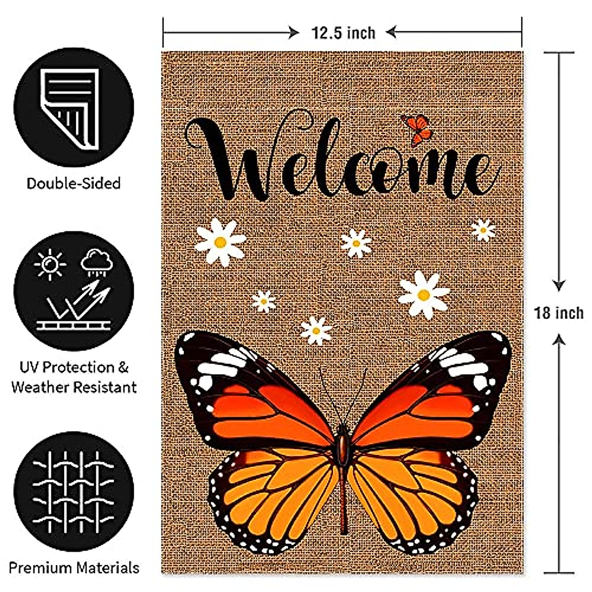 YMYIELD Welcome Monarch Butterfly Garden Flag Butterfly lovers Burlap Vertical Double Sided Yard Flags, Keep Flying if You Have Wings Outdoor Indoor Lawn Home for Personalized Decor 12.5x18 Inch