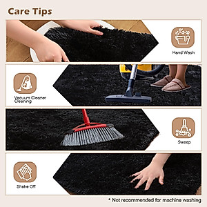 OHWPEAT Soft Shag Black 3x5 Rugs for Bedroom, Carpets for Bedroom, Bedroom Rug, Fluffy Area Rug for Living Room College Dorm, Plush Shaggy Bedside Rug for Kids Room Nursery, Anti-Skid Fuzzy Rug