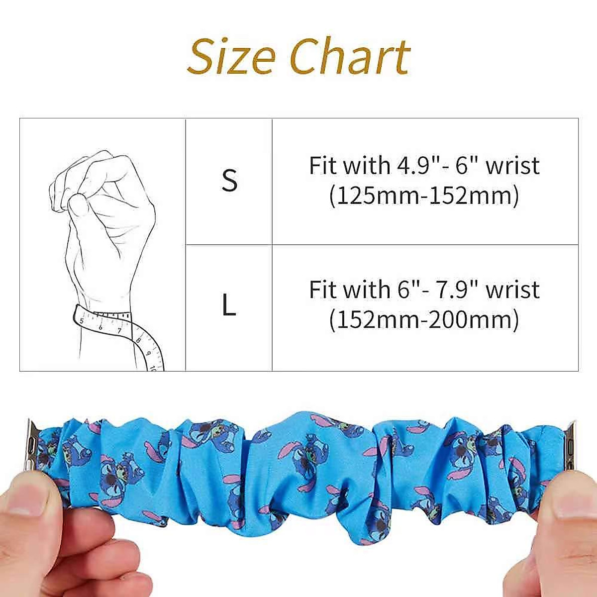 Cute Baby Stitch Scrunchie Elastic Watch Band ，Adorable Gifts Ideas For Teen Girls,Best friend,Compatible With apple iWatch Series 6/5/4/3/2/1,For Watch Band 38mm/40mm