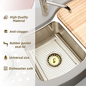 3 Pieces Gold Sink Drain Strainer Stopper, Liubeili Kitchen Stainless Steel Sink Strainer Garbage Disposal Plug, Universal Anti-Clogging Kitchen Sink Filter Sieve Basket Strainer, Wide Rim for Drain