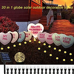 20 Led 22.15 ft Solar Outdoor Fairy Lights with 8 Modes, 20 in 1 Warm Light Globe Waterproof Stake Lights, Mini Crystal Bubble Decorative Lights for Valentines Day Yard Pathway Patio Party Wedding