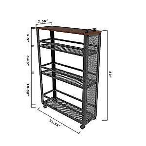 fusehome 2023 New, Slim Kitchen Storage Cart, 3-Tier Metal Rolling Utility Cart Mesh Basket, Multifunction Wire Basket Shelf Trolley for Home Laundry, Bathroom, Living Room, Black