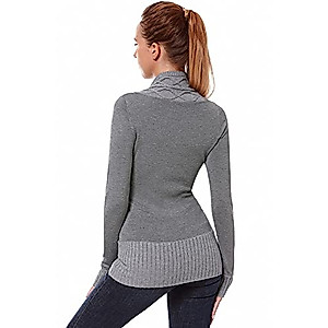 AmélieBoutik Women Crossover Cable Knit V Neck Long Sleeve Pullover Sweater (Gray Large)