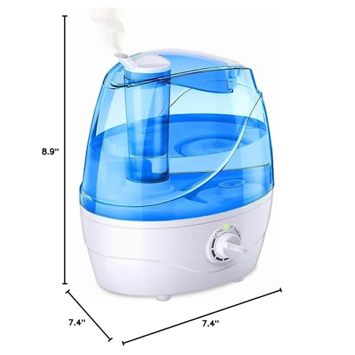 HemingWeigh Ultrasonic Humidifier with 28 Decibels, Safety Protection, Adjustable Mist, Easy to Clean Material, Tank with 2.2 Liter Capacity