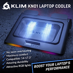 KLIM KN01 RGB Laptop Cooling Pad - New 2023 - Powerful Turbo-Laptop Fans (3600 RPM) - Rubber Seal and Dust Filters for Maximum Performance - Gaming Laptop Cooler to Avoid Overheating - 15.6-17.3 inch