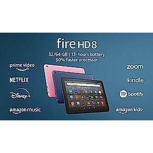 Amazon Fire HD 8 tablet, 8” HD Display, 32 GB, 30% faster processor, designed for portable entertainment, (2022 release), Rose, without lockscreen ads