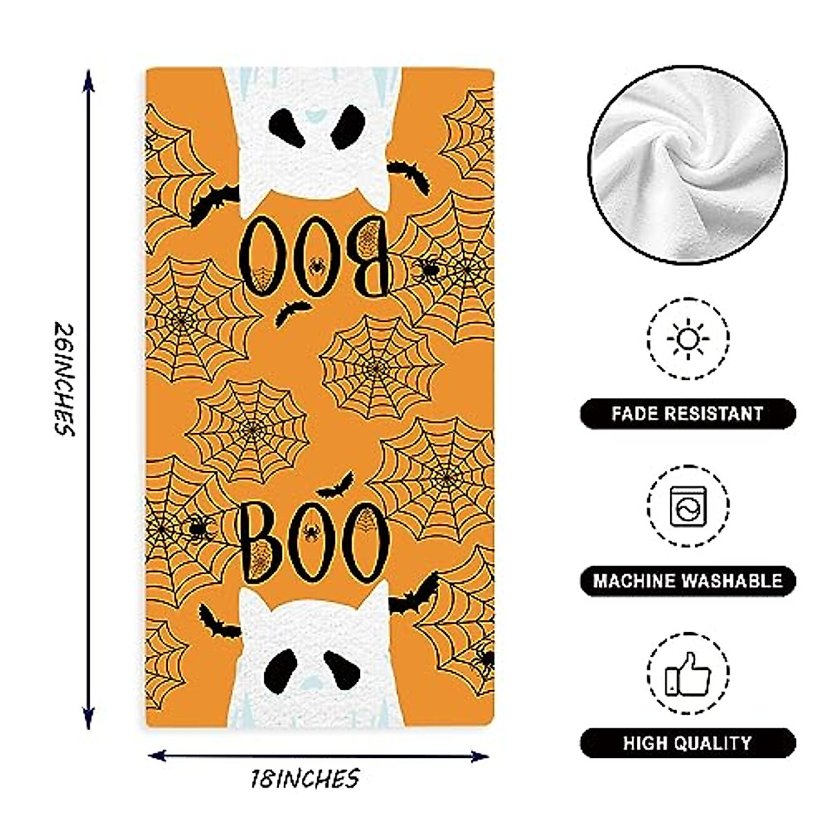 Halloween Kitchen Towels Funny Ghost Cat Halloween Dish Towels Set of 4, Hand Towel 18x26 Inch Drying Cloth Towel for Kitchen Home Decoration