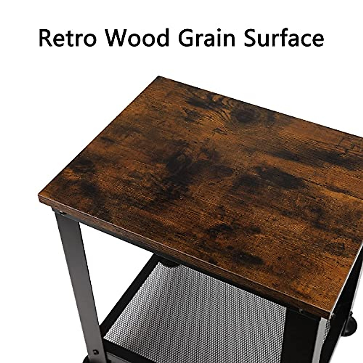 GIOTORENT Small End Table, Industrial Side Table with Durable Steel Frame, Slim Night Tables with Storage Shelves for Small Space in Living Room, Bedroom and Balcony, Rustic Brown and Black (Black)