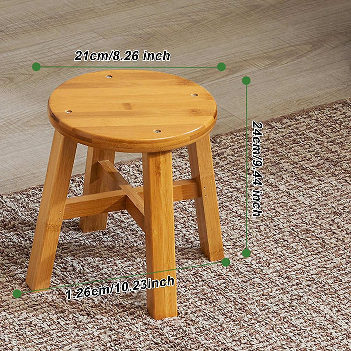 Felenny Small Step Stool Bamboo Fully Assembled Wooden Spa Bath Chair Low Stool for Kitchen Bedroom Living Room Bathroom(S;9.44 inches Height)