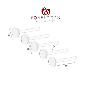 Forbidden Body Jewelry 18G Clear Nose Studs - 2mm Invisible Clear Piercing Retainers Jewelry Set, I Shaped, Flat Nose Rings Women & Men - Bioflex Small Nose Studs for Work (5 Pcs)
