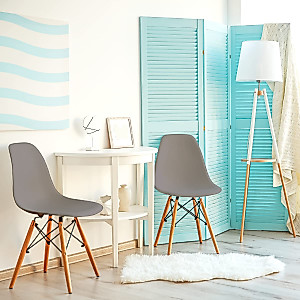 Lifetime Home Mid-Century Modern Dining Chairs Set of 2 - DSW Boho Style Plastic Chair for Living Room Bedroom Office Table Kitchen - Shell Lounge Chair with Wood Legs - Gray