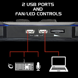 ENHANCE Cryogen 5 Gaming Laptop Cooling Pad Stand - Laptop Cooler with 7 Adjustable Height Settings & Dual USB Ports for 17 inch Laptops - 1 Ultra Quiet High Performance LED Laptop Fan 800 RPM - Blue