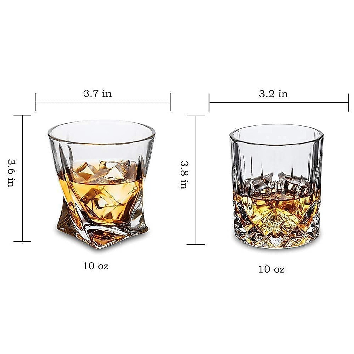 KANARS Old Fashioned Whiskey Glasses And Twisted Rocks Tumblers Set - 10 Oz Rocks Barware For Scotch, Bourbon, Liquor and Cocktail Drinks - Set of 8
