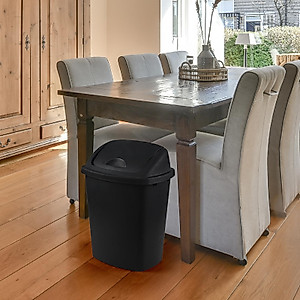 Gloreen 4-Pack 6.5 Gallon Swing Top Trash Can, 25 L Plastic Kitchen Garbage Can, Black