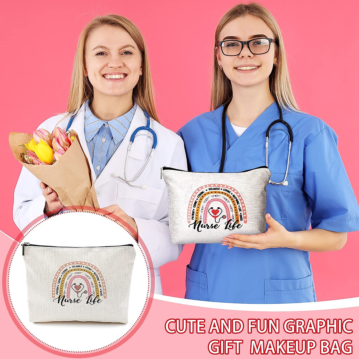 Pinkunn 9 Pieces Nurse Gift Survival Kit Cosmetic Bag Nursing Travel Toiletry Bag for Birthday Gift Funny Nurse Toiletry Makeup Bag for Thank You Women Accessories Work Graduation Christmas