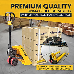5Seconds - Steel Pallet Jack, Hand Lift Jack Tool with Hydraulics System, Safe Moving Equipment for Industrial & Commercial Use, 48" L x 27" W x 47" H, 5500lb Capacity, Fork Sizes 48” x 27”