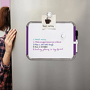 Deli Magnetic Dry Erase Board, 8.5 x 11 Inches, Small White Board with Markers & Magnets for Refrigerator, Locker, Kids, Students, Purple Frame