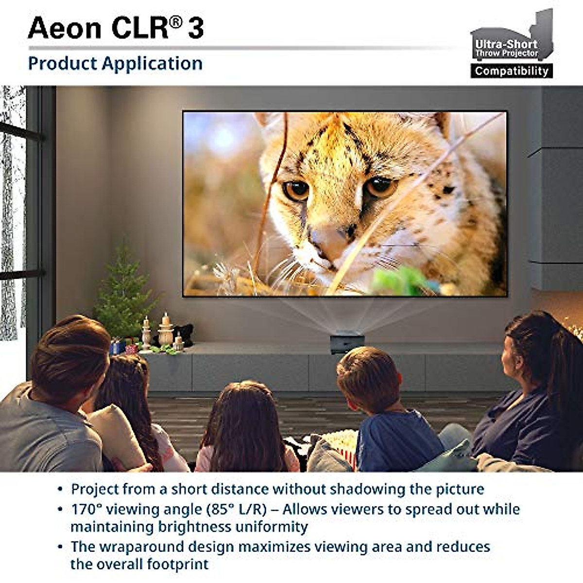 Elite Screens 123 inch UST ALR Projector Screen 16:9 4K 90% Ceiling Ambient Light Rejecting Edge Free Fixed Frame Grey Projector Screen Indoor Movie Screen Home Theater - Aeon CLR 3 AR123H-CLR3