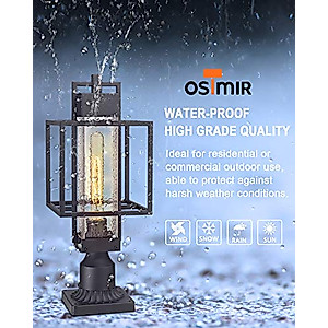 Osimir Outdoor Post Light Fixture, 1-Light Exterior Post Lantern with Pier Mount Base, Pier Light with Bubble Glass Shade Black Finish, Outdoor Light for Patio, Porch, Yard, Garden 2375/1GL